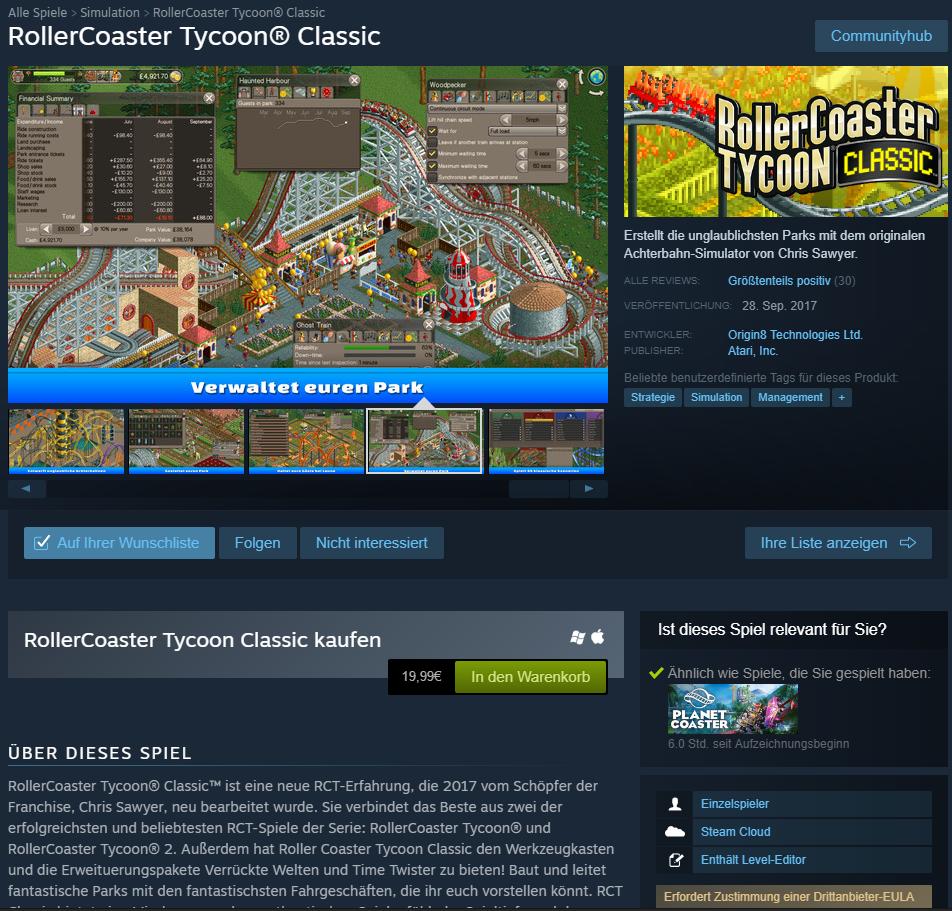 [News] RollerCoaster Tycoon: Das Original ist zurück! – Goldfuchs Plug ...